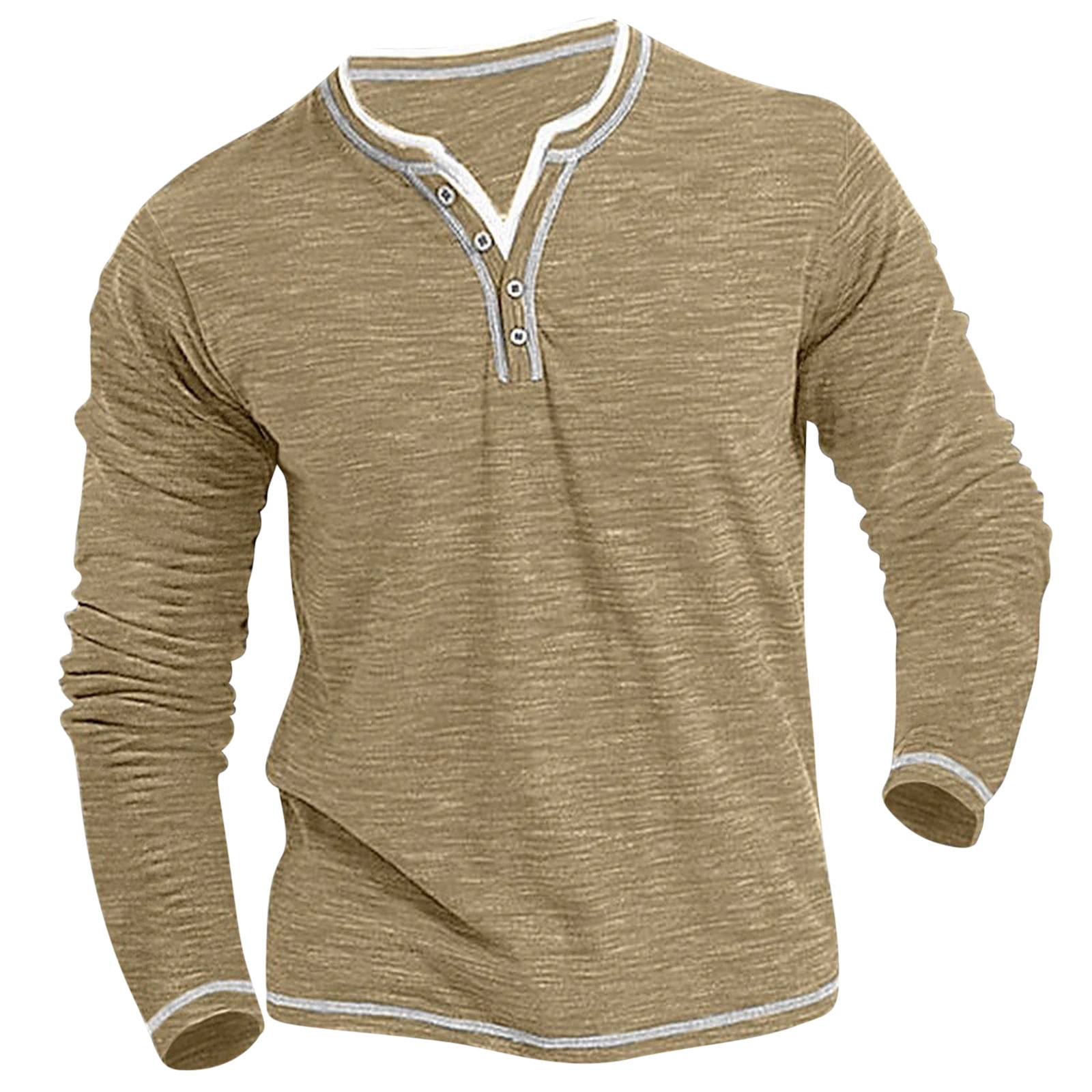 Ceisia Mens Contrast White Trim V Neck Henley Long Sleeve T Shirt Three ...
