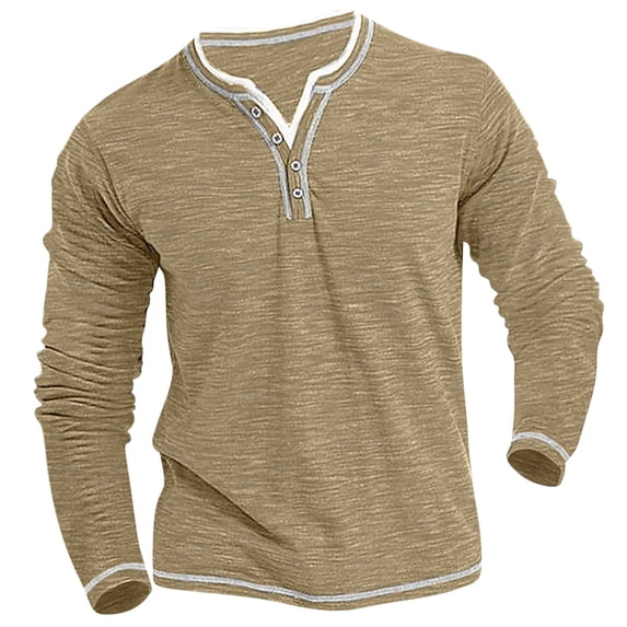 Ceisia Mens Contrast White Trim V Neck Henley Long Sleeve T Shirt Three ...