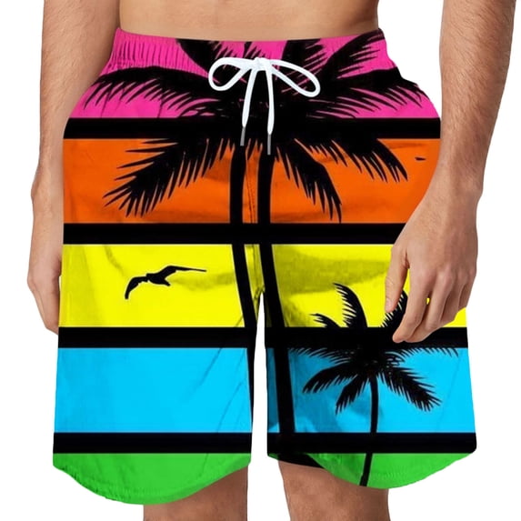 Ceisia Mens Tropical Palm Tree Sunset Print Beach Shorts Drawstring ...