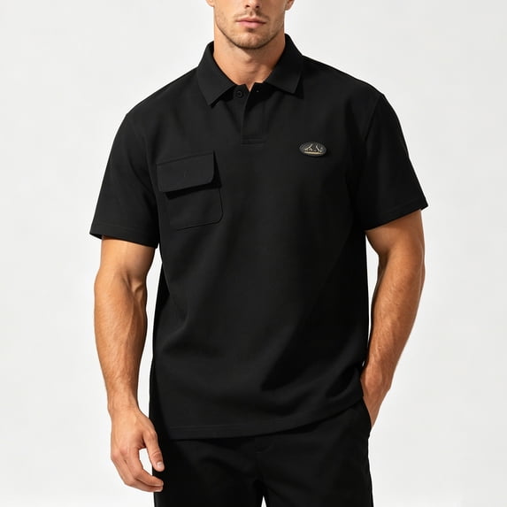 Ceisia Pocket Detail Lapel Collar Polo Shirts Loose Fit Casual Sports ...