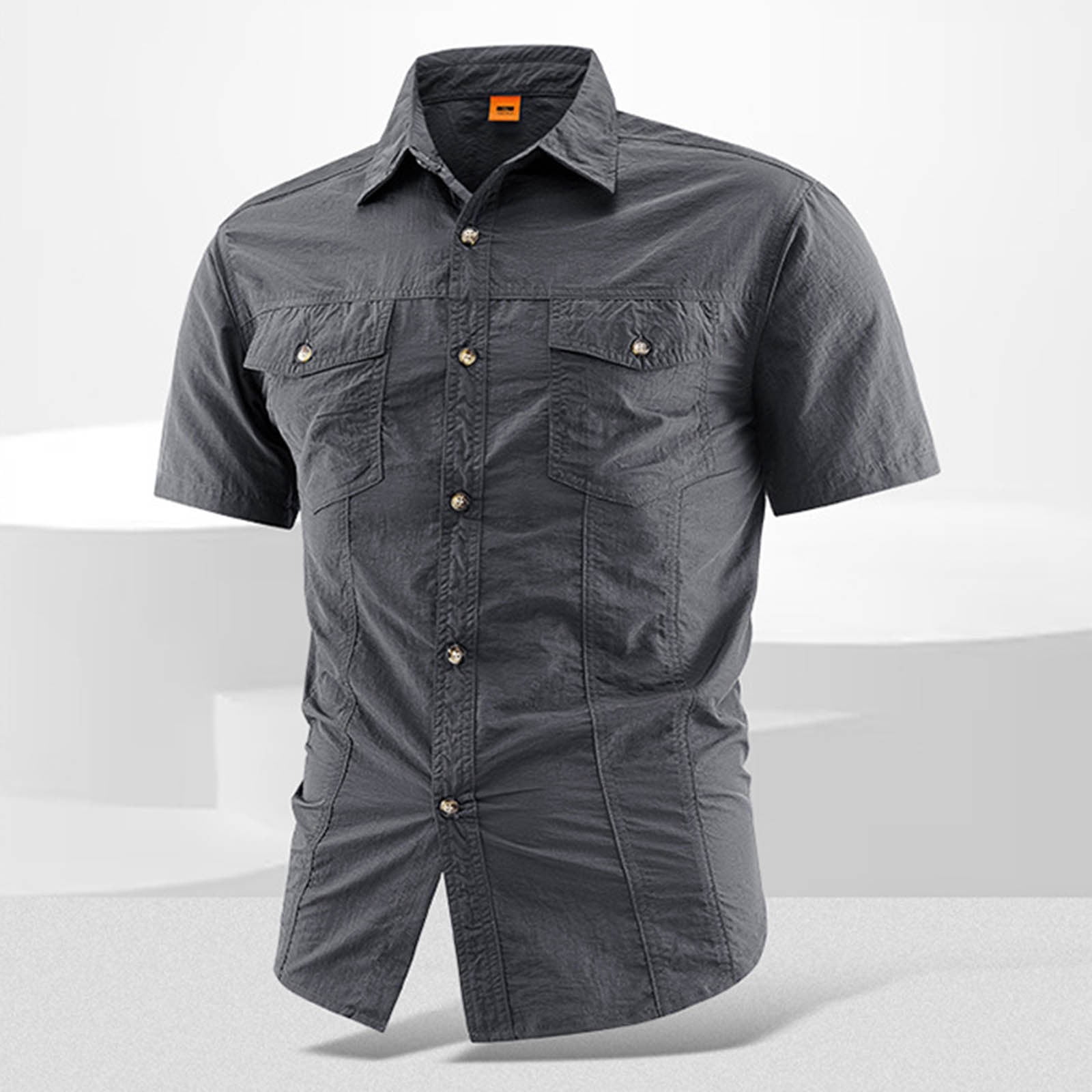 Ceisia Solid Lapel Multi Pocket Button Down Cargo Shirts Lightweight ...