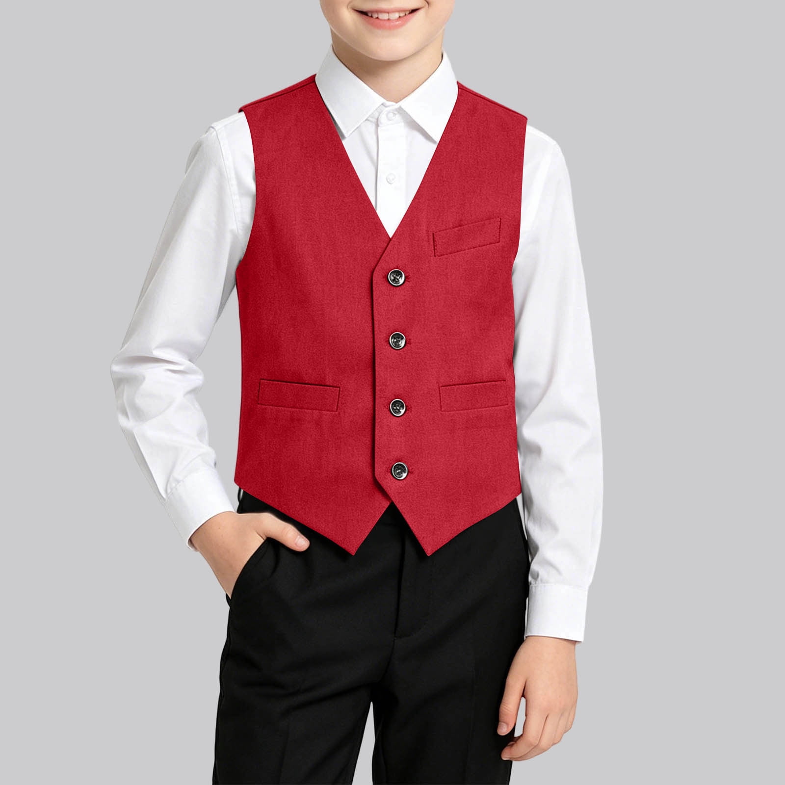 Ceisia Solid V Neck Button Front Waistcoat Sleeveless Formal Vest Kids ...