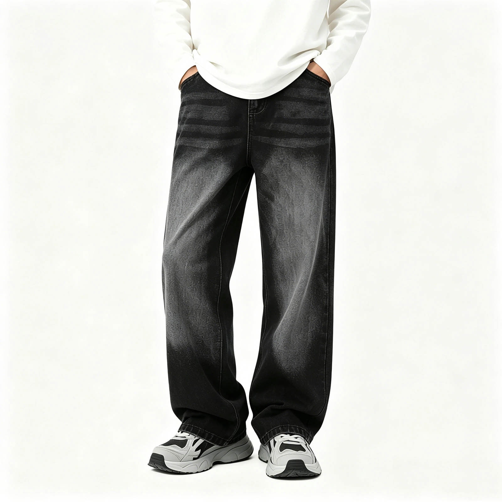 Ceisia Teen Boys Gradient Washed Wide Leg Jeans Retro Street Loose ...