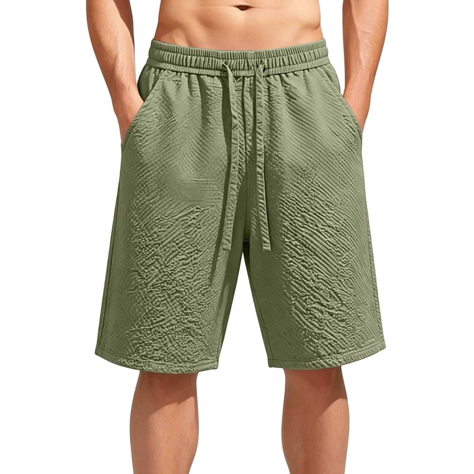 Ceisia Textured Relax Fit Elastic Waist Casual Shorts Solid Lightweight ...