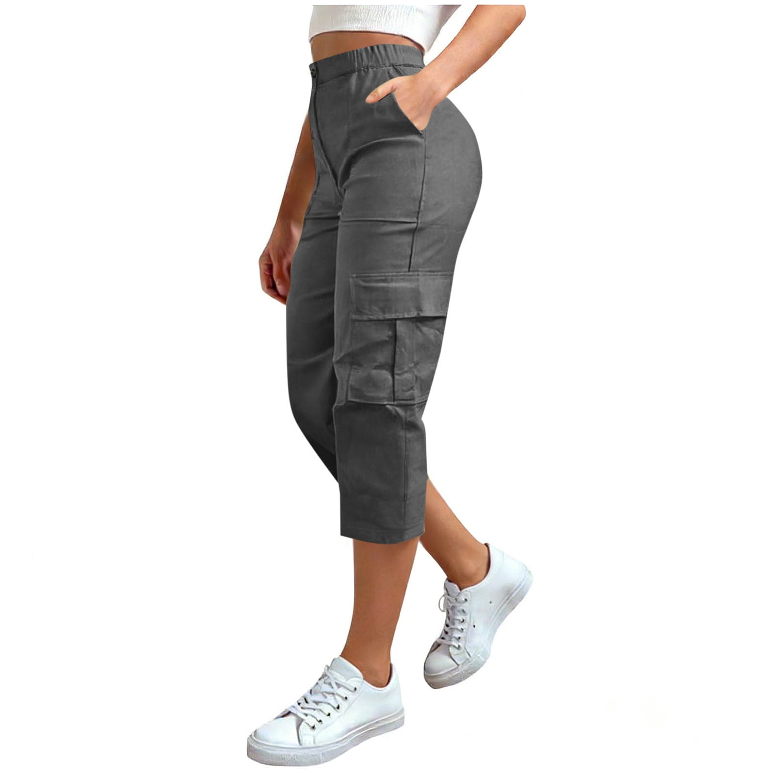 Ceisia Womens High Waisted Cargo Capri Pants Casual Loose Fit Cropped ...