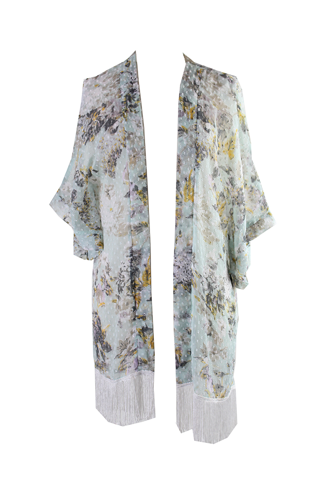 Cejon Green Ivory Budding Romance Fringe Kimono OS - Walmart.com