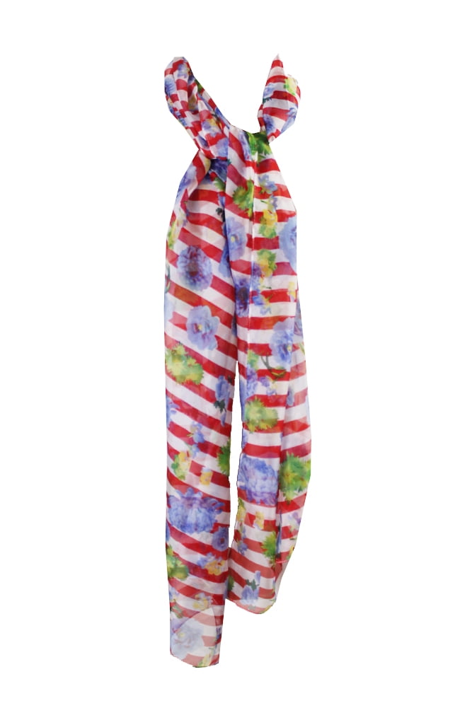 Cejon Red Blue Floral Striped Wrap OS - Walmart.com