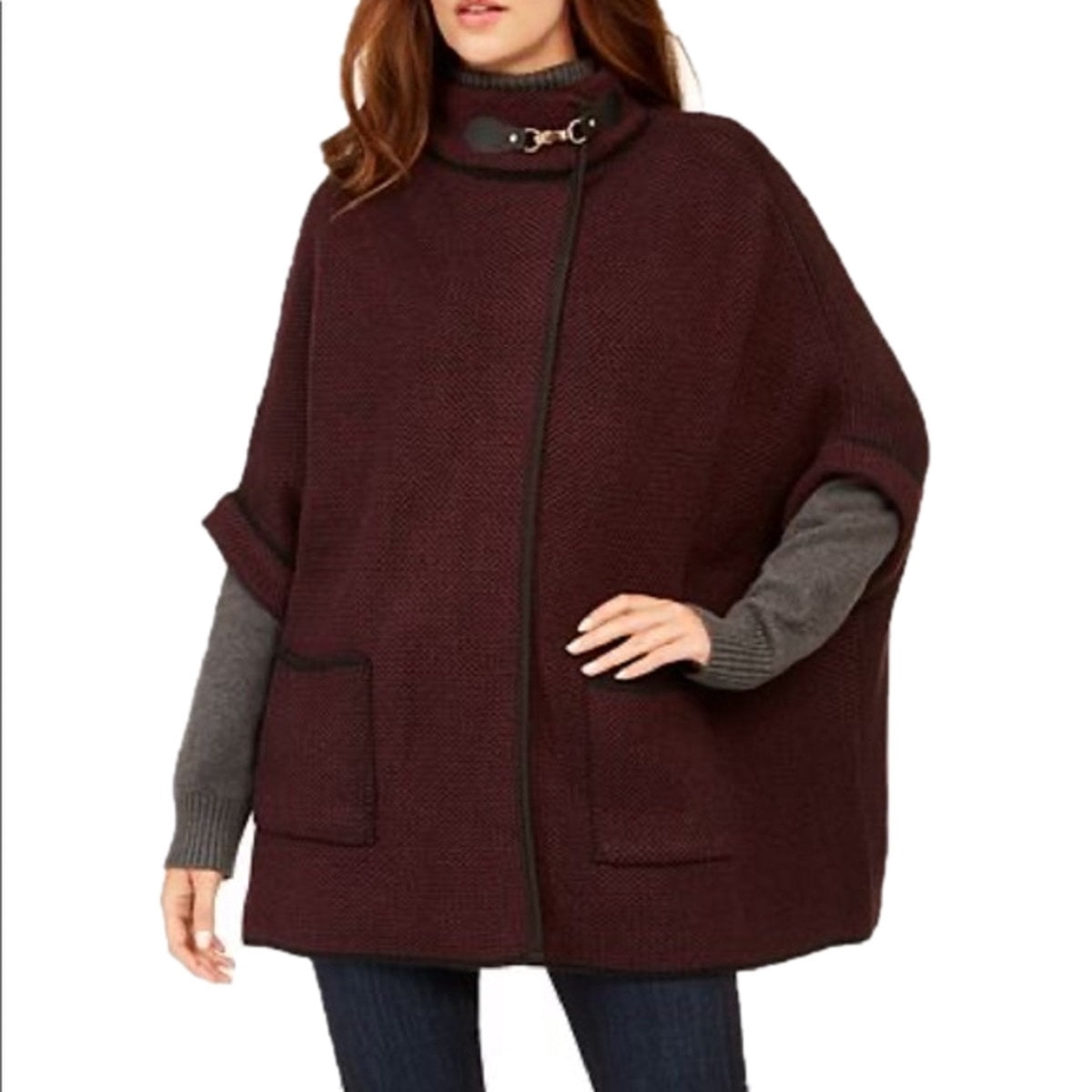 Cejon Women's Bird's Eye Acrylic Riding Cape With Welt Pockets, Black ...