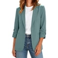 Cekizud Blazers for Women Notched Lapel Single Button Ruched 3/4 Sleeve ...