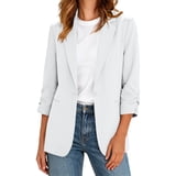 Cekizud Blazers for Women Notched Lapel Single Button Ruched 3/4 Sleeve ...