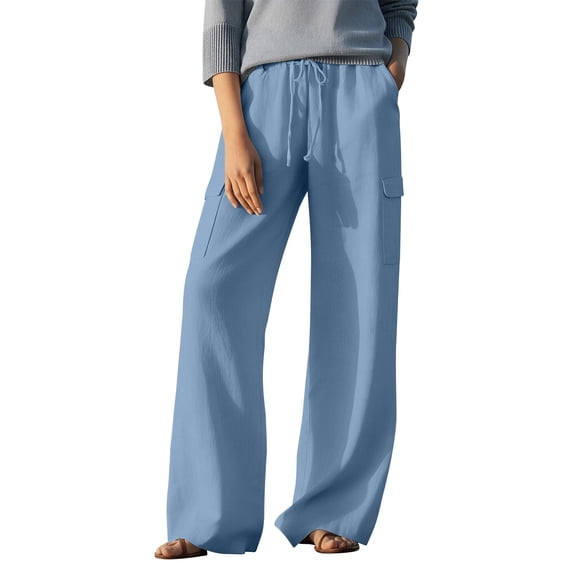 Cekizud Cargo Pants Women Drawstring Elastic Waist Wide Leg Pants Multi ...