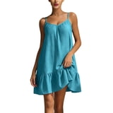 Cekizud Dresses for Women Spaghetti Strap V-Neck Ruffle Hem Casual ...