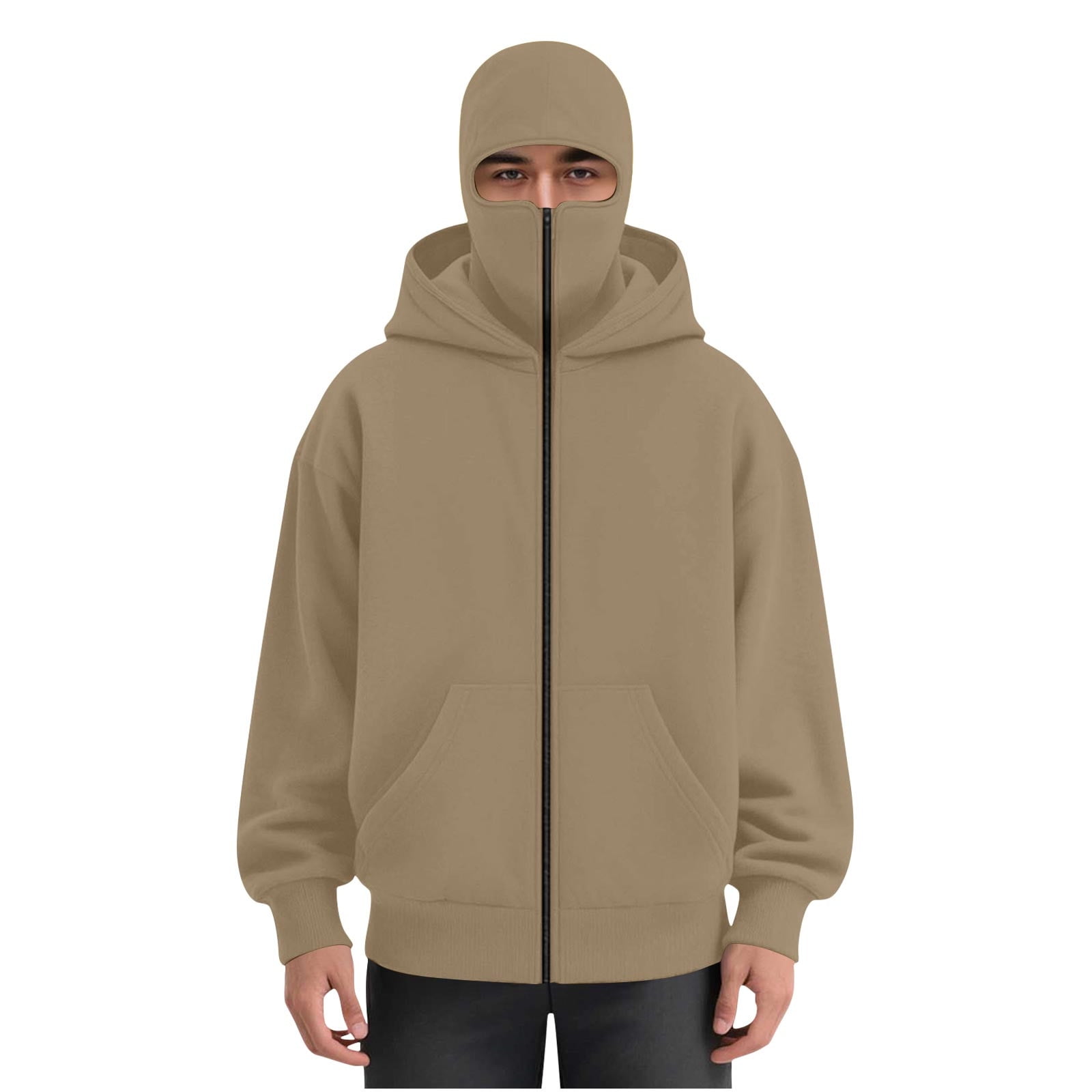 Cekizud Jackets for Men Cargo Solid Color Double Hat Hooded Jacket Warm ...