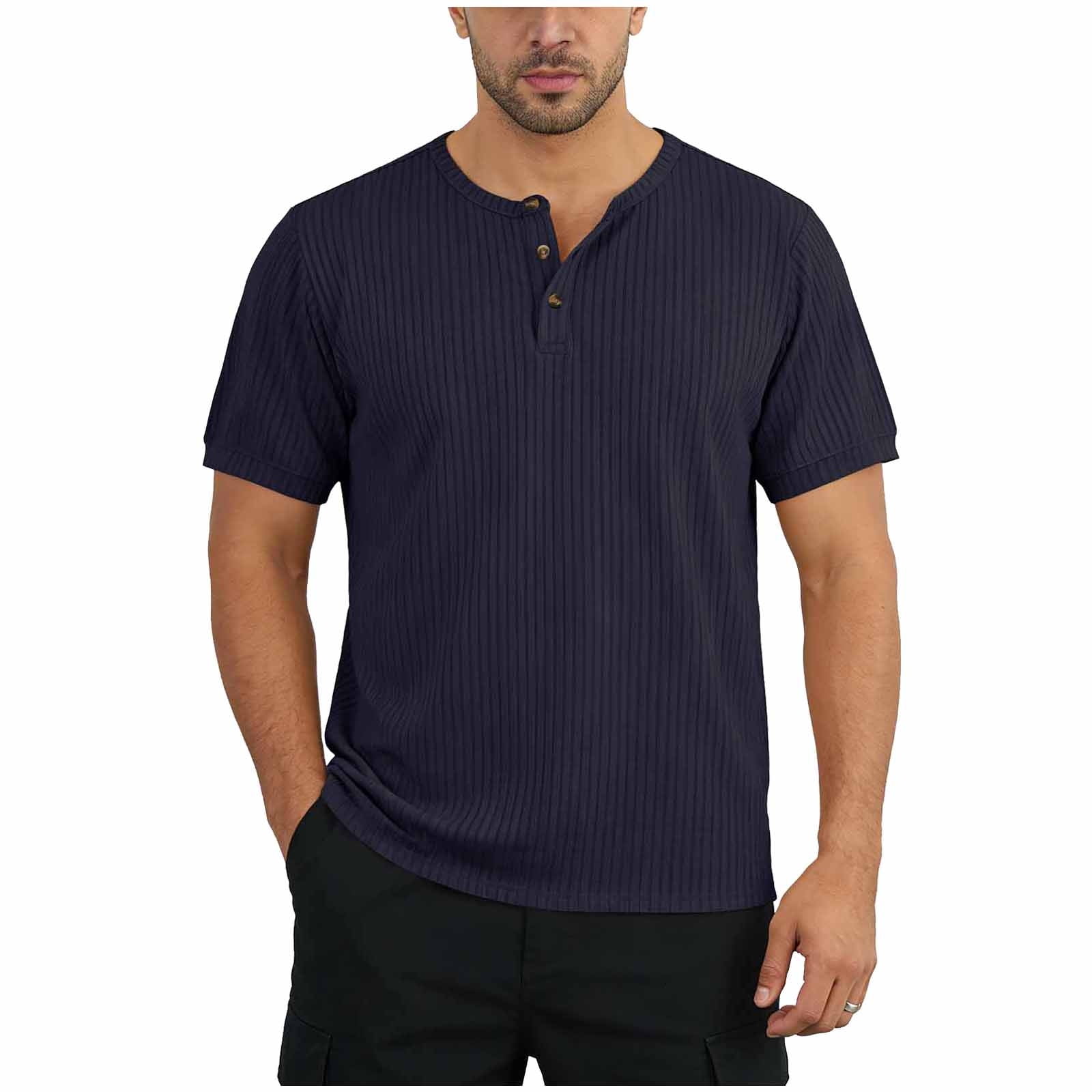 Cekizud Mens T-Shirts Solid Color Casual Henley Neck Home Exercise and ...