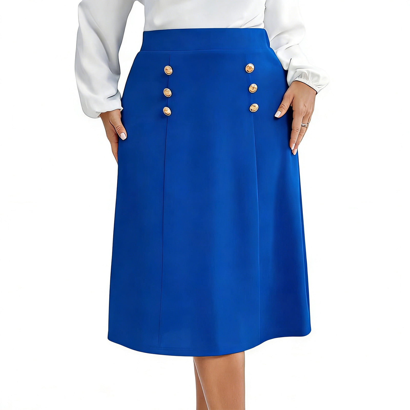 Cekizud Midi Skirts for Women High Waist Elegant A Line Work Skirt with ...