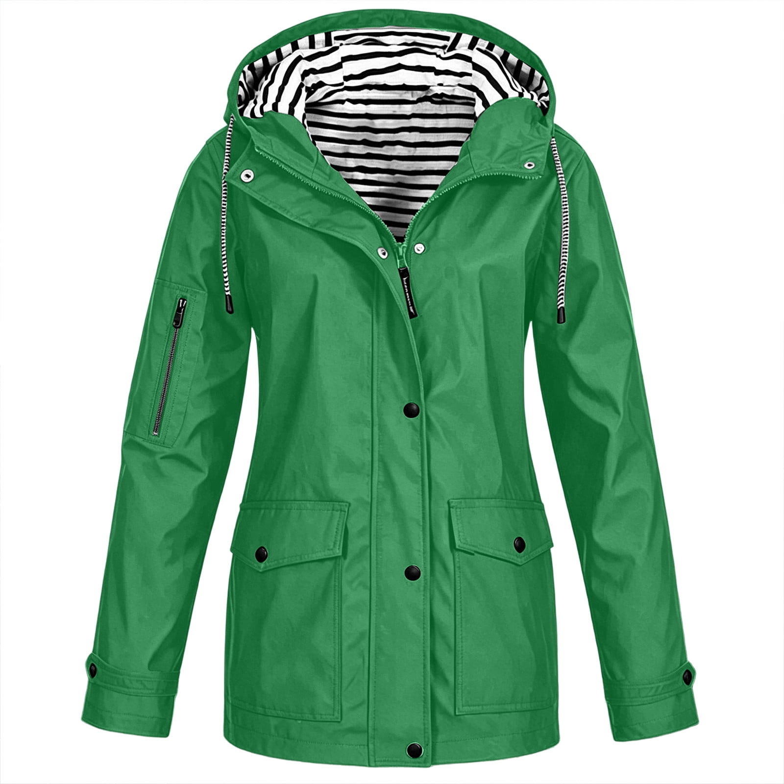 Cekizud Rain Jacket Women Waterproof Long Hooded Trench Coats Lined ...