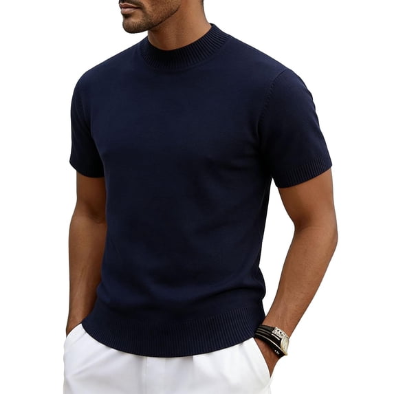 Cekizud Shirts for Men Casual Solid Color Breathable Knit Short Sleeve ...