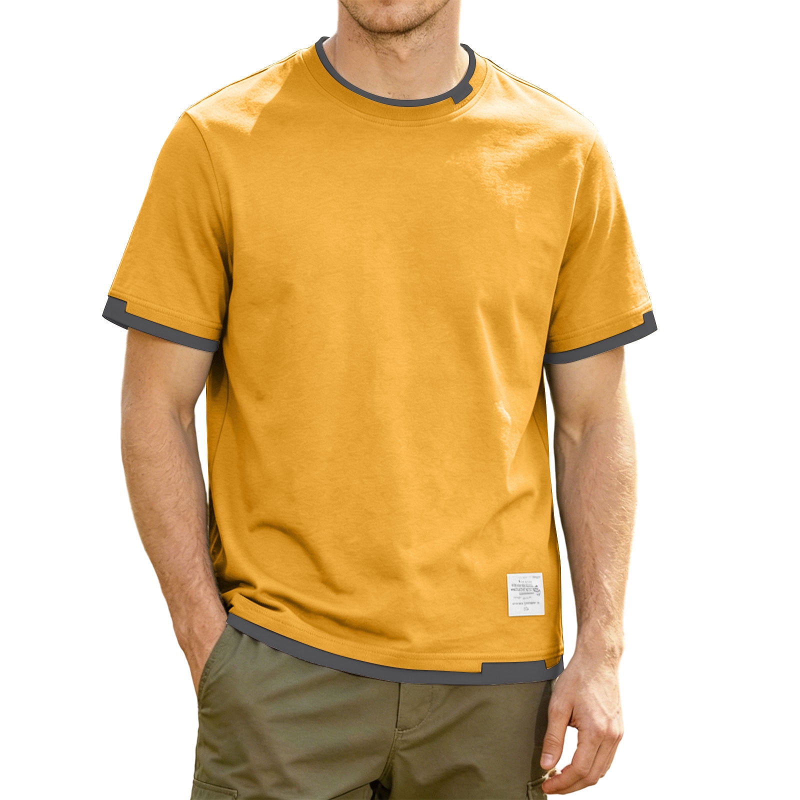 Cekizud Shirts for Men Solid Color Trendy Loose Thin Short Sleeved Crew ...