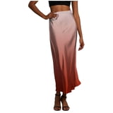 Cekizud Skirts for Women Satin Gradient Color Drawstring Waist Maxi ...