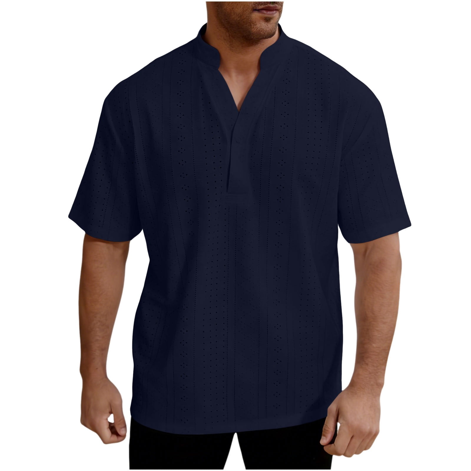 Cekizud T Shirts for Man Summer V Neck Solid Color Short Sleeve Top ...