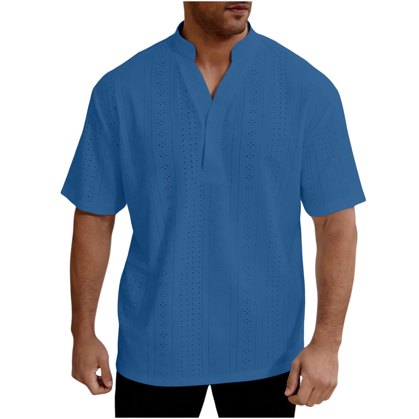 Cekizud T Shirts for Man Summer V Neck Solid Color Short Sleeve Top ...