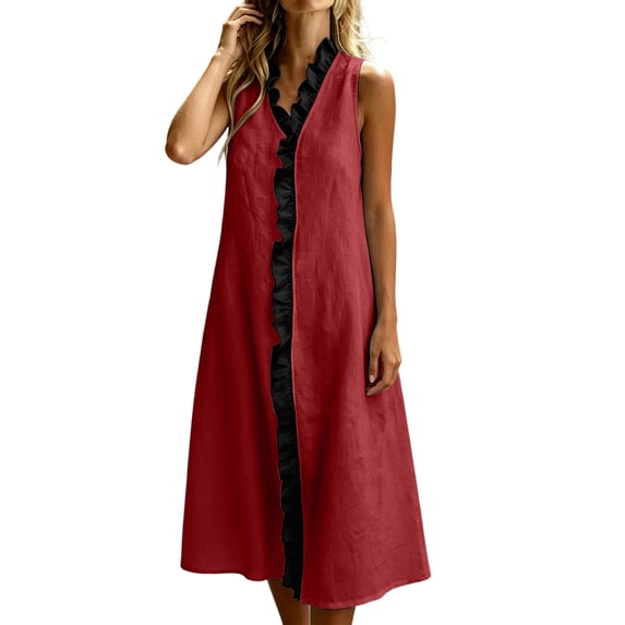 Cekizud Womens Dresses Summer Loose Fit Casual Sleeveless V Neck Beach ...