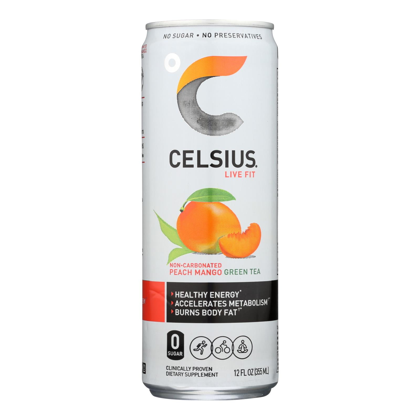 Celcius Live Fit Peach Mango Non-Carbonated Green Tea - Case of 12 - 12 ...