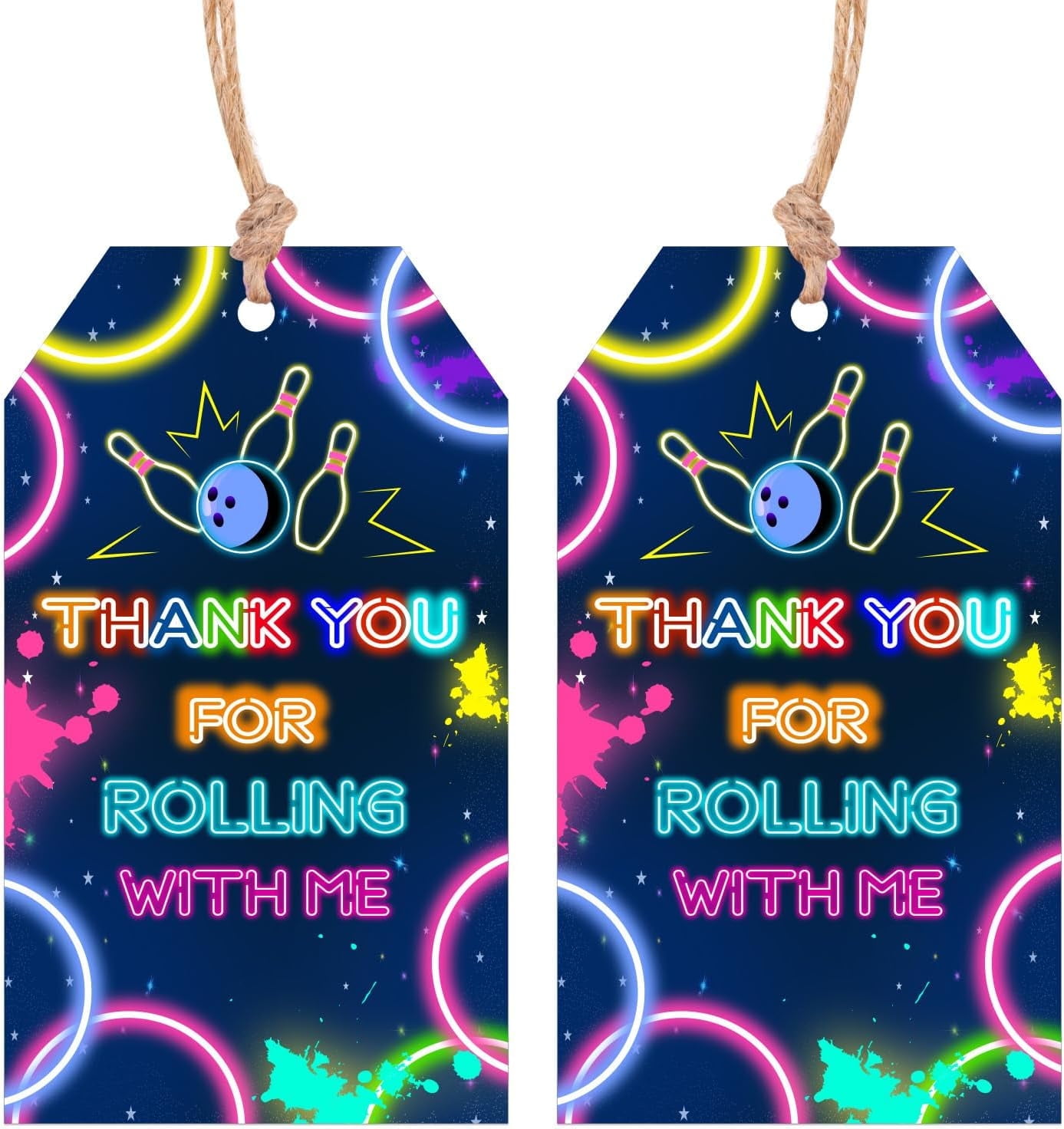 CelebJOY Bowling Thank You Tags, 50pcs Bowling Party Favors Neon Thank ...
