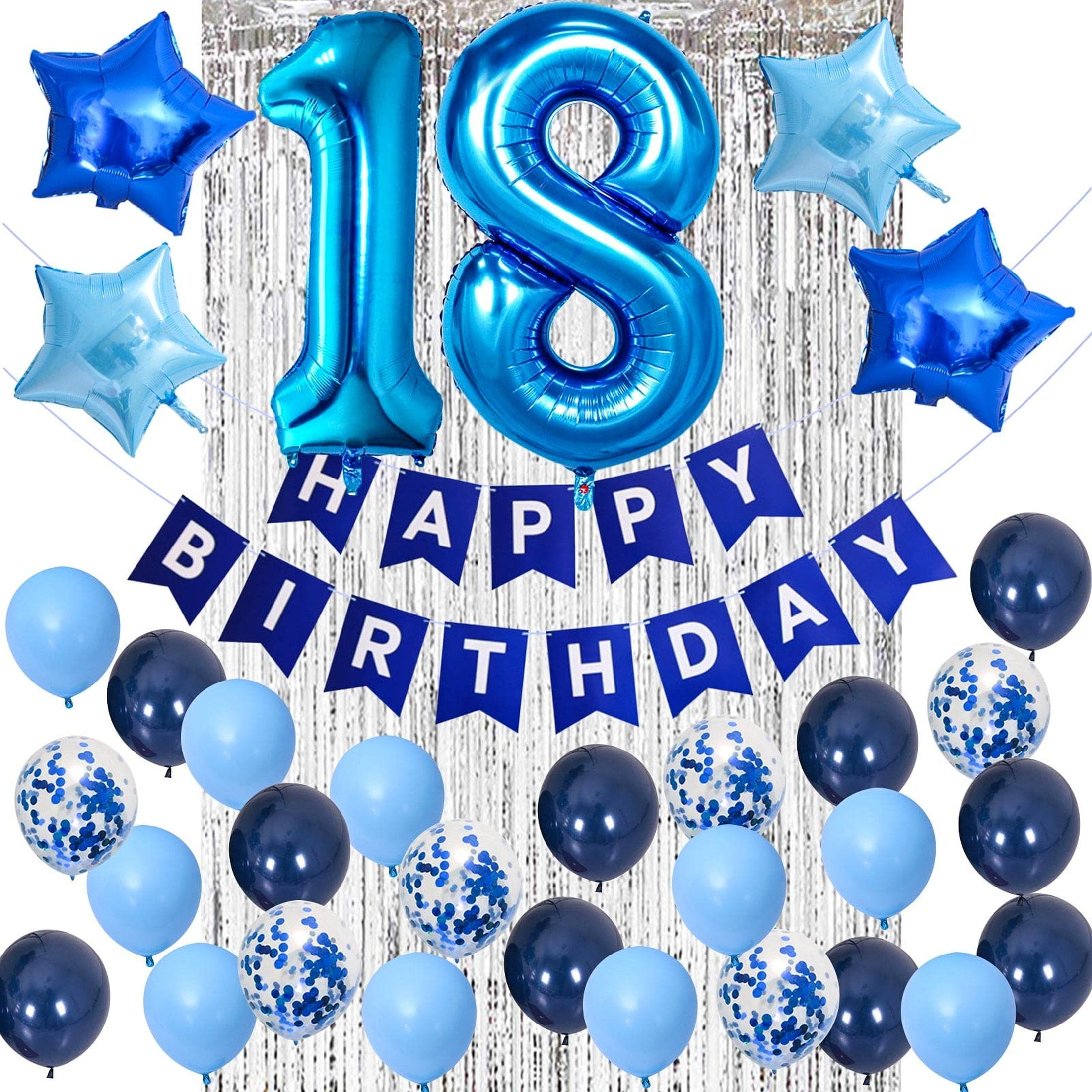 Celebrate 18 with Style: Blue Balloon Set, Happy Birthday Banner, and ...