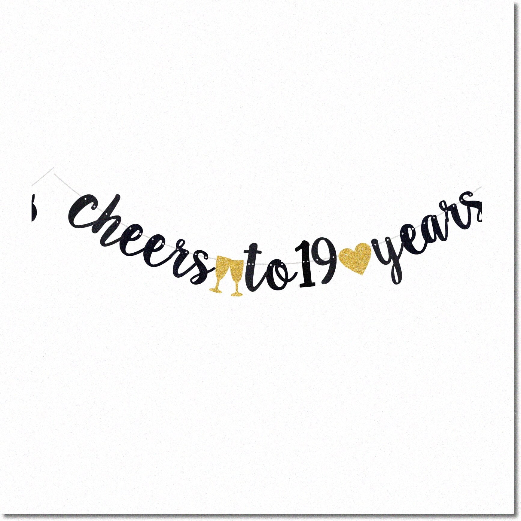 Celebrate 19 Years: Elegant Black Paper Banner - Pre-Strung for Happy ...