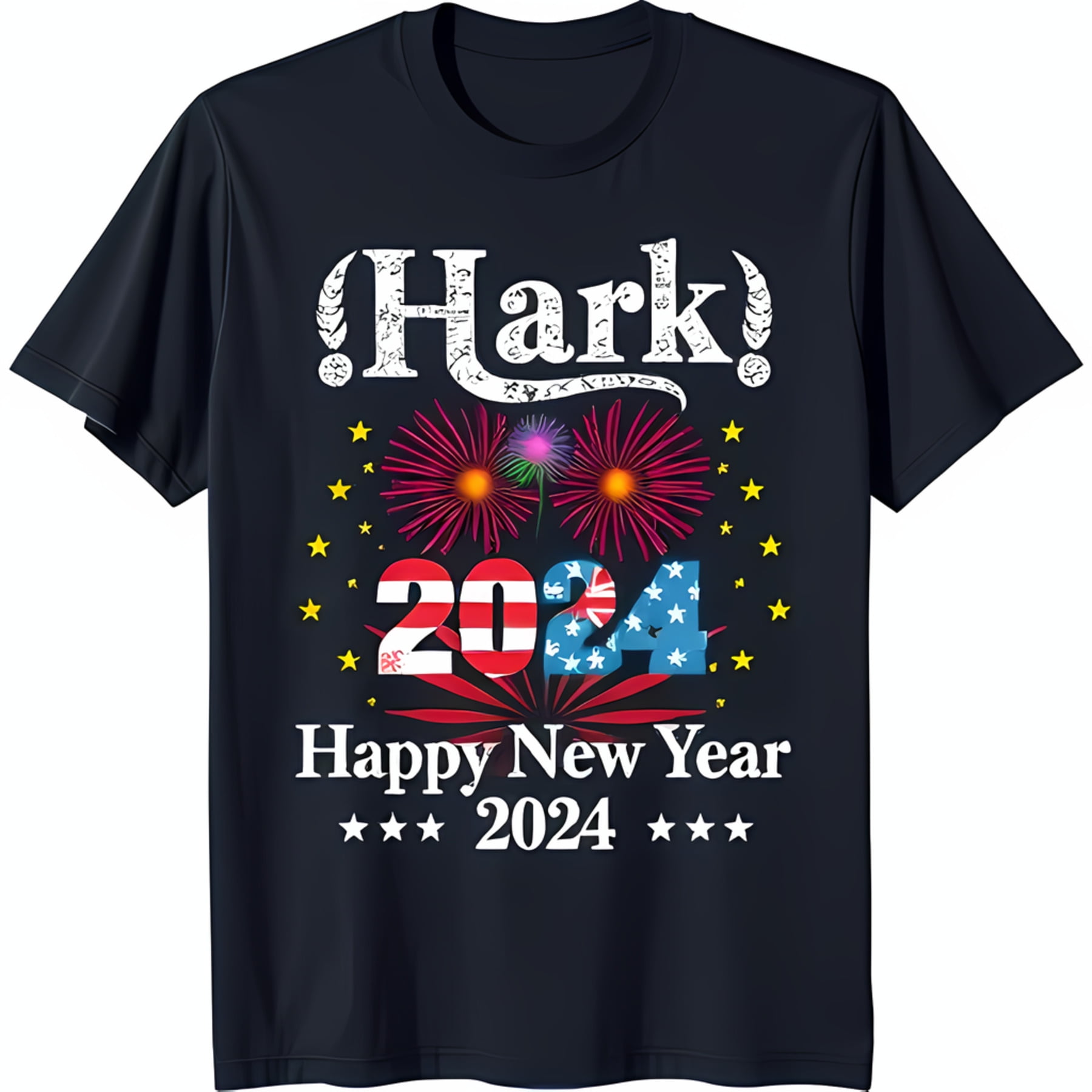 Celebrate 2024 with Our Blue T-Shirt Bold Hark Happy New Year Graphic ...