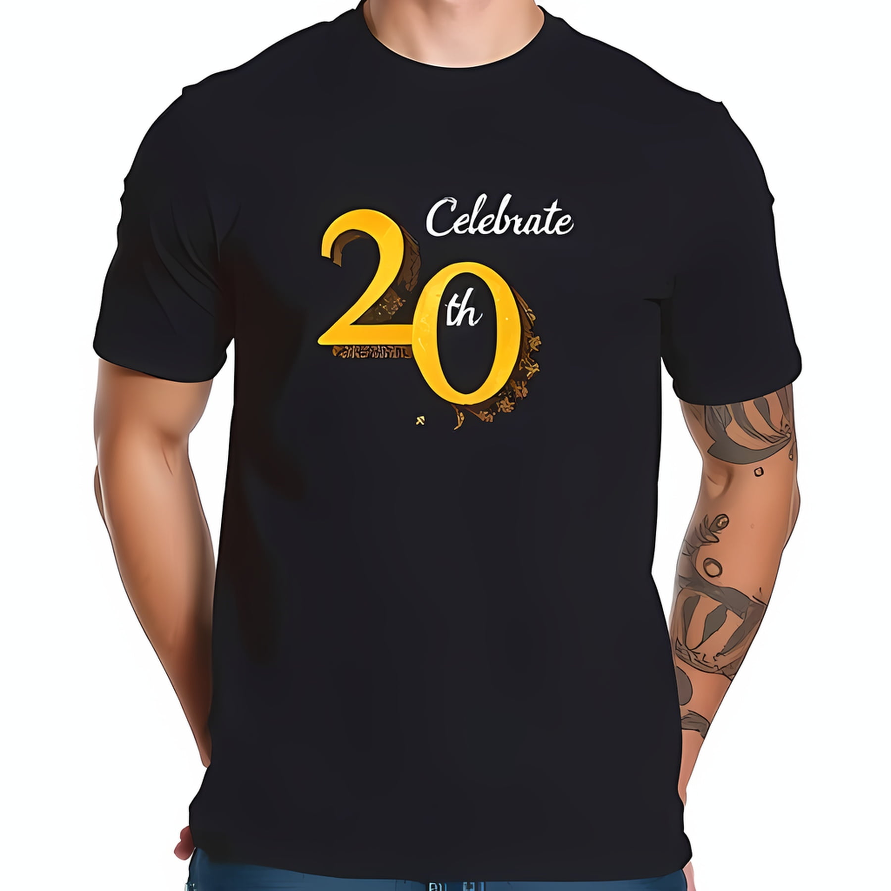 Celebrate 20th T-Shirt - Navy Blue Short Sleeve with Elegant Golden ...
