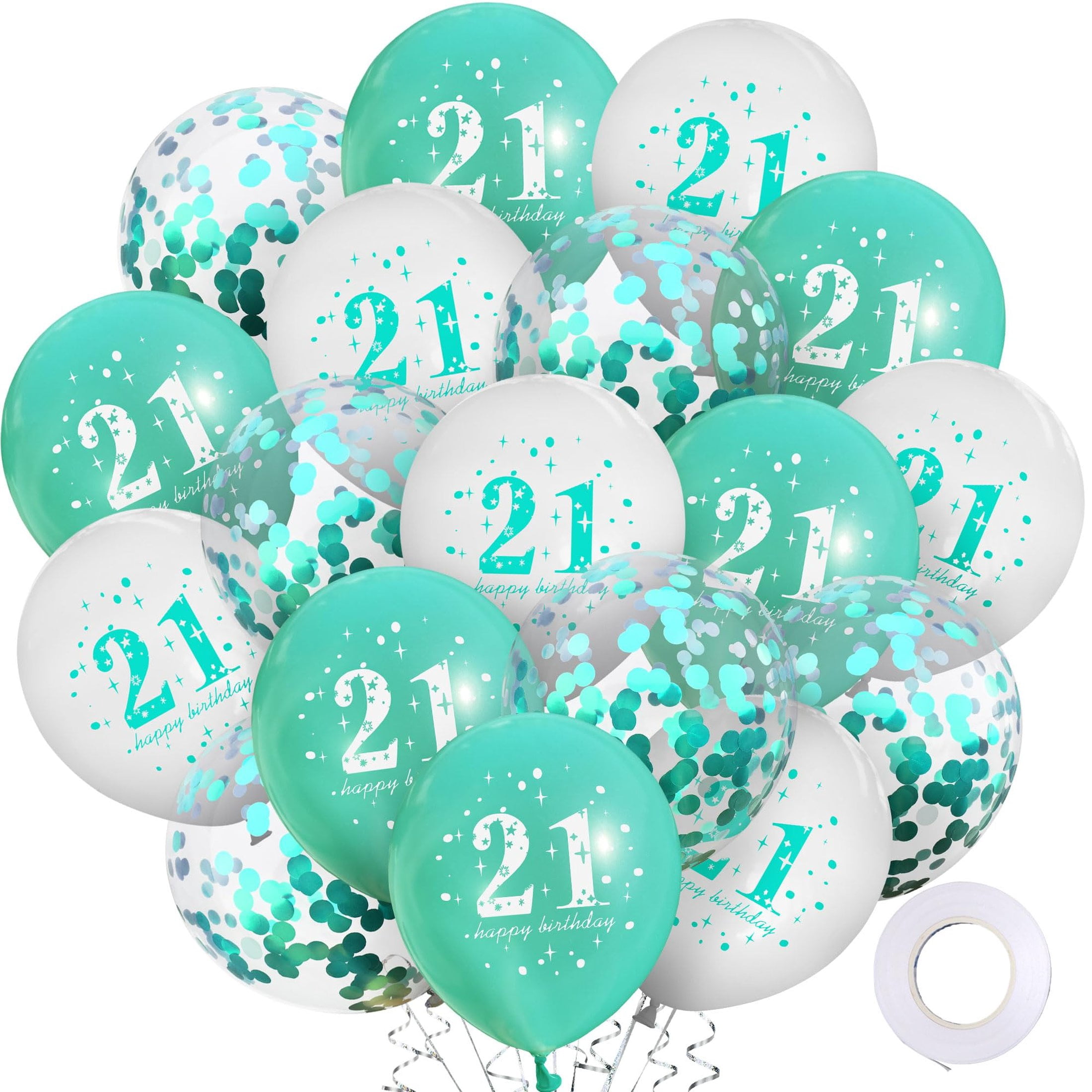 Celebrate 21 Teal Blue Balloon Set - Happy Birthday Confetti Latex ...