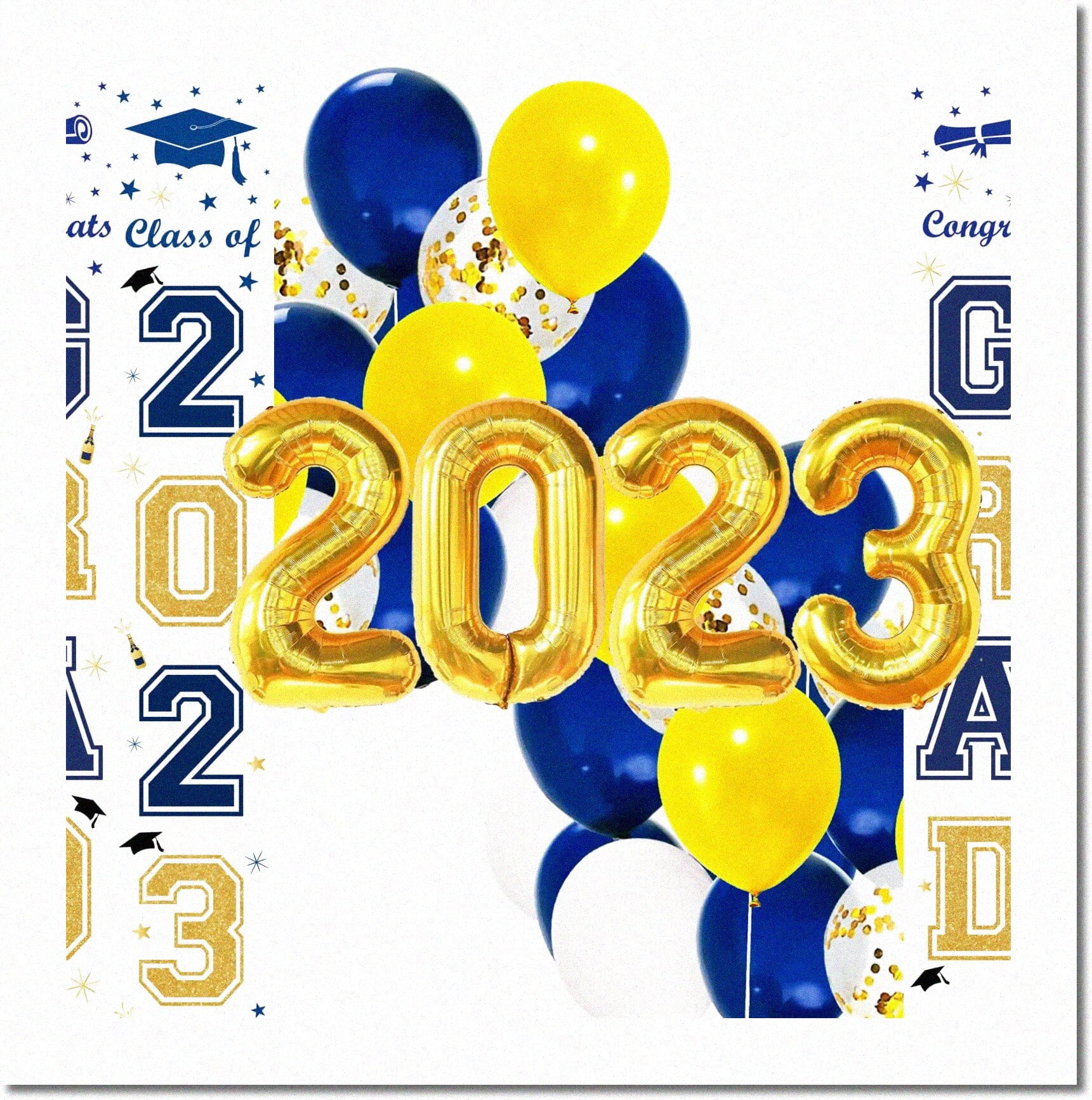 Celebrate '23 in Style: Navy Blue Yellow Grad Decor/Navy Blue Yellow ...