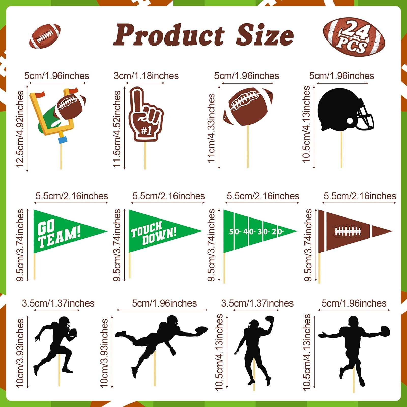Celebrate 24 Pcs Football Cupcake Toppers Disposable Football Themed ...