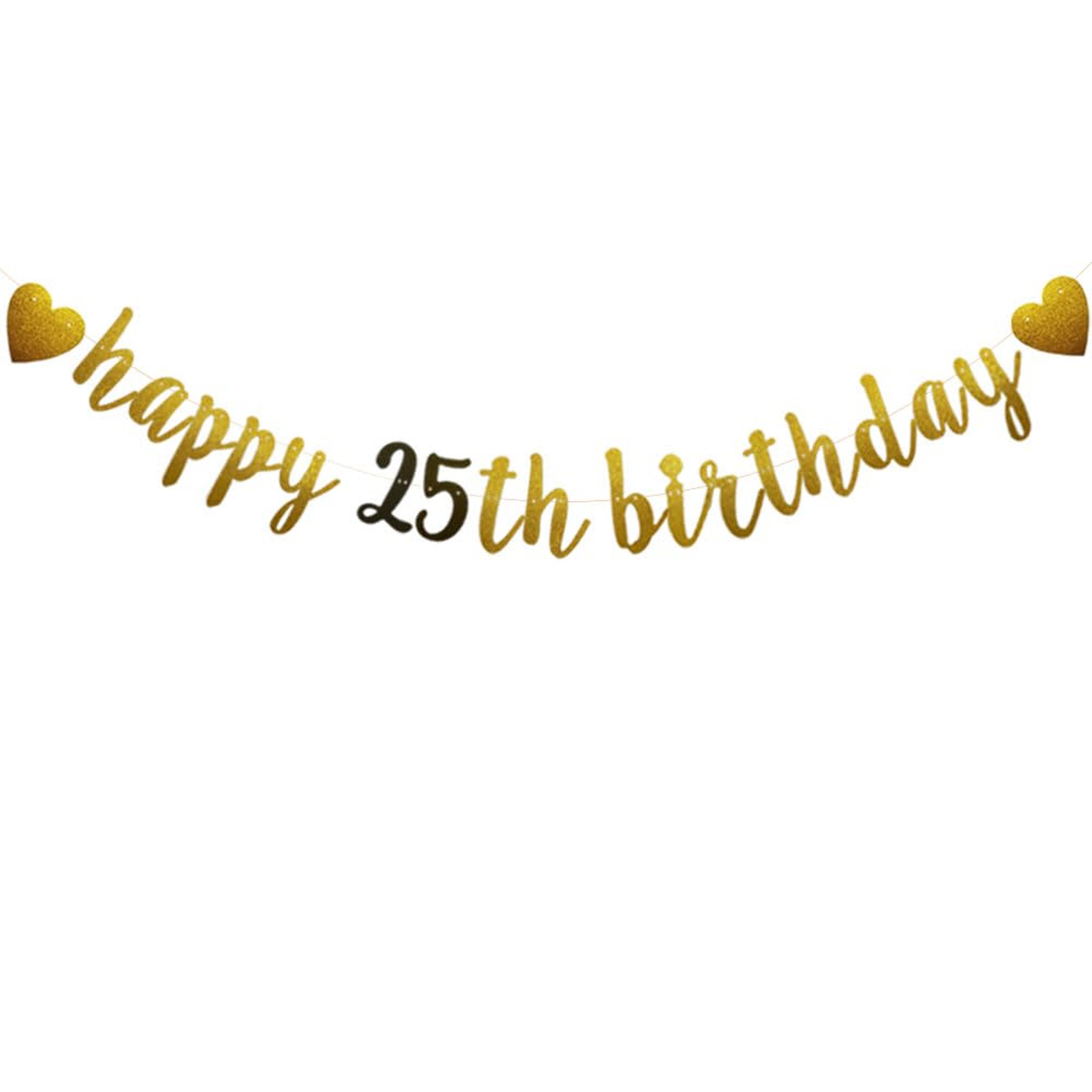 Celebrate 25 Banner - Pre-Strung Gold and Black Glitter Garland for ...