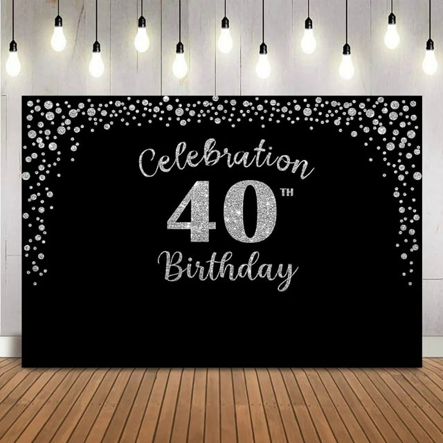 Celebrate 40th Birthday Backdrop Black and Sliver dots forty Background ...
