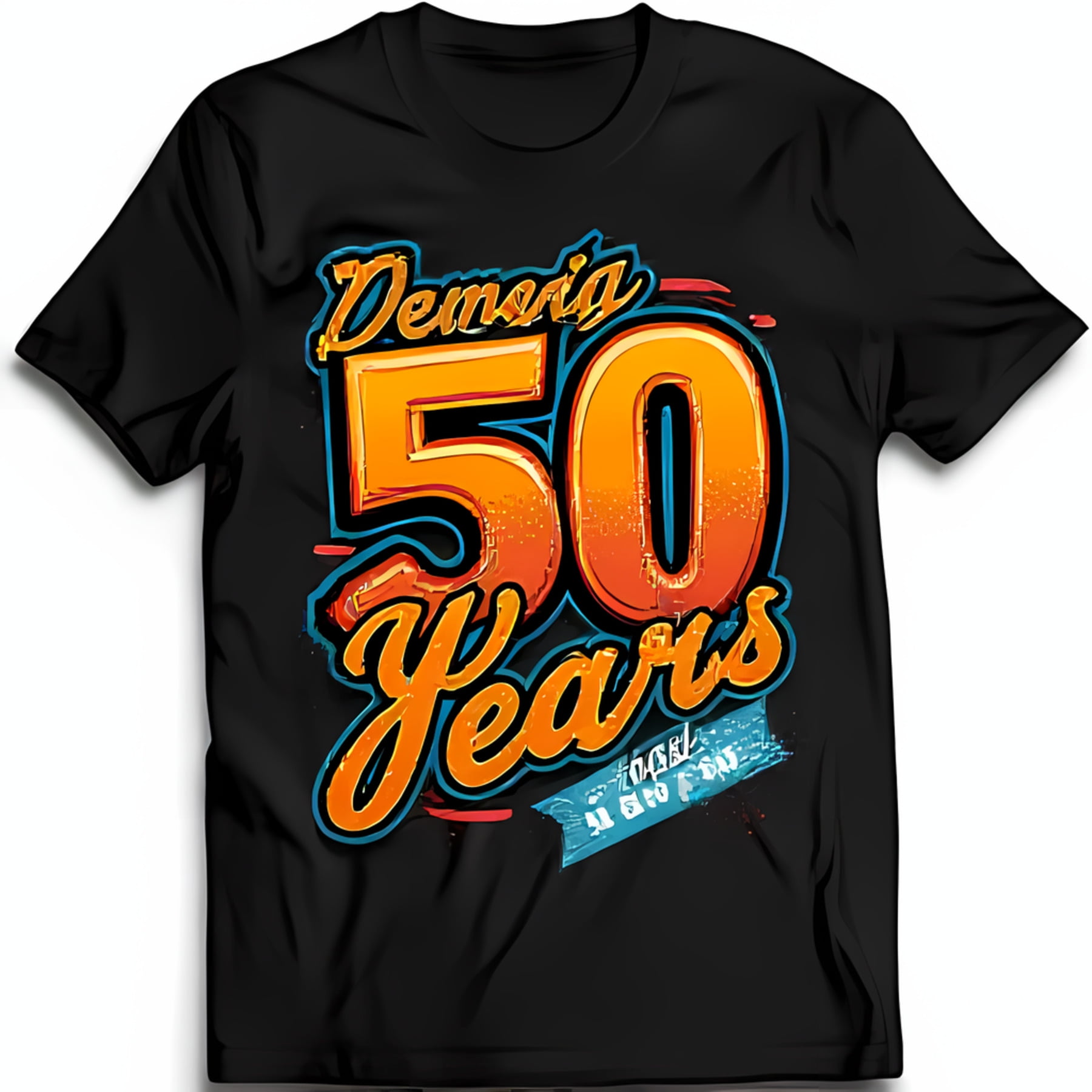 Celebrate 50 Years with Bold Demeria Graphic Black T-Shirt Eye Catching ...