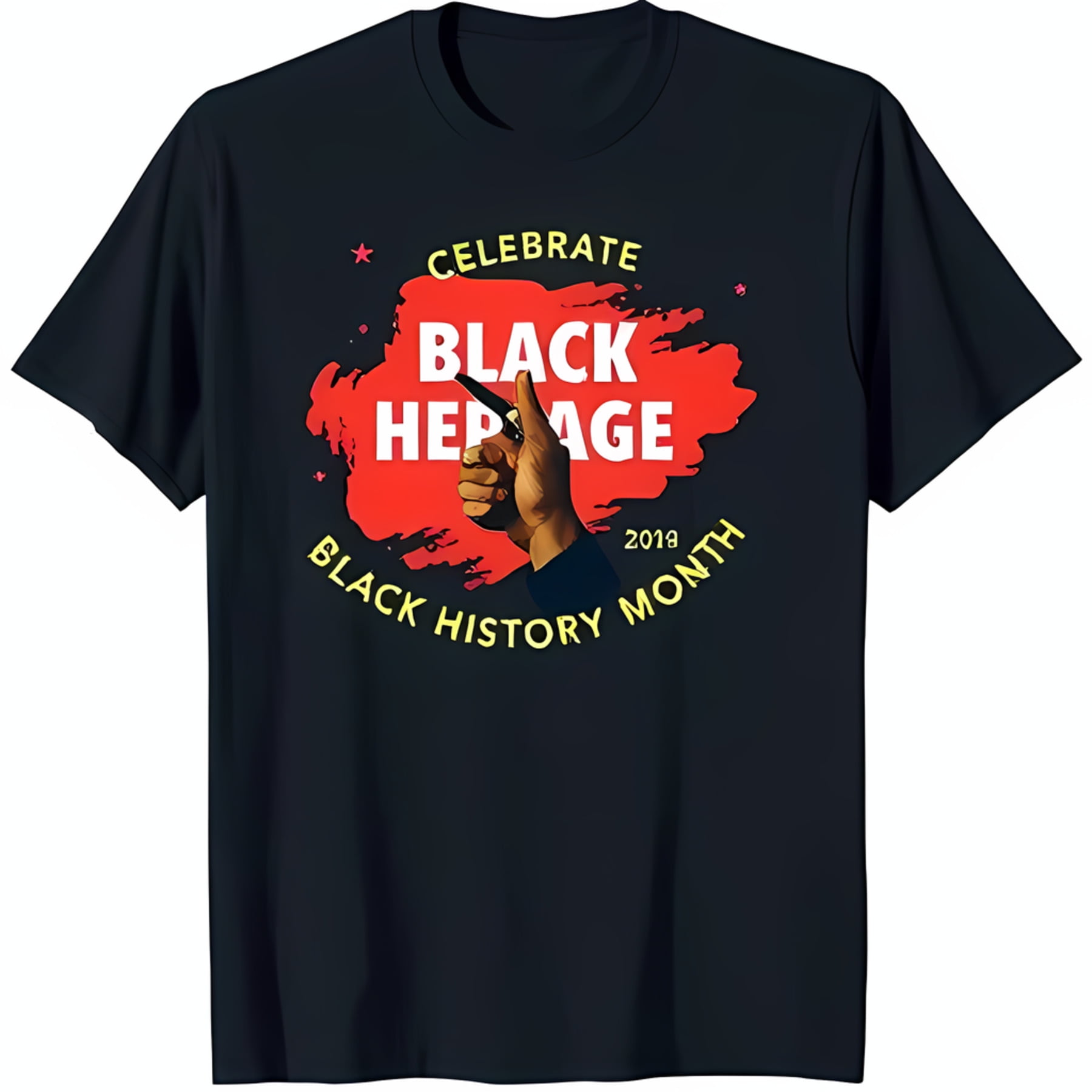 Celebrate Black Heritage T-Shirt Hand Design with Red Splatter & Stars ...