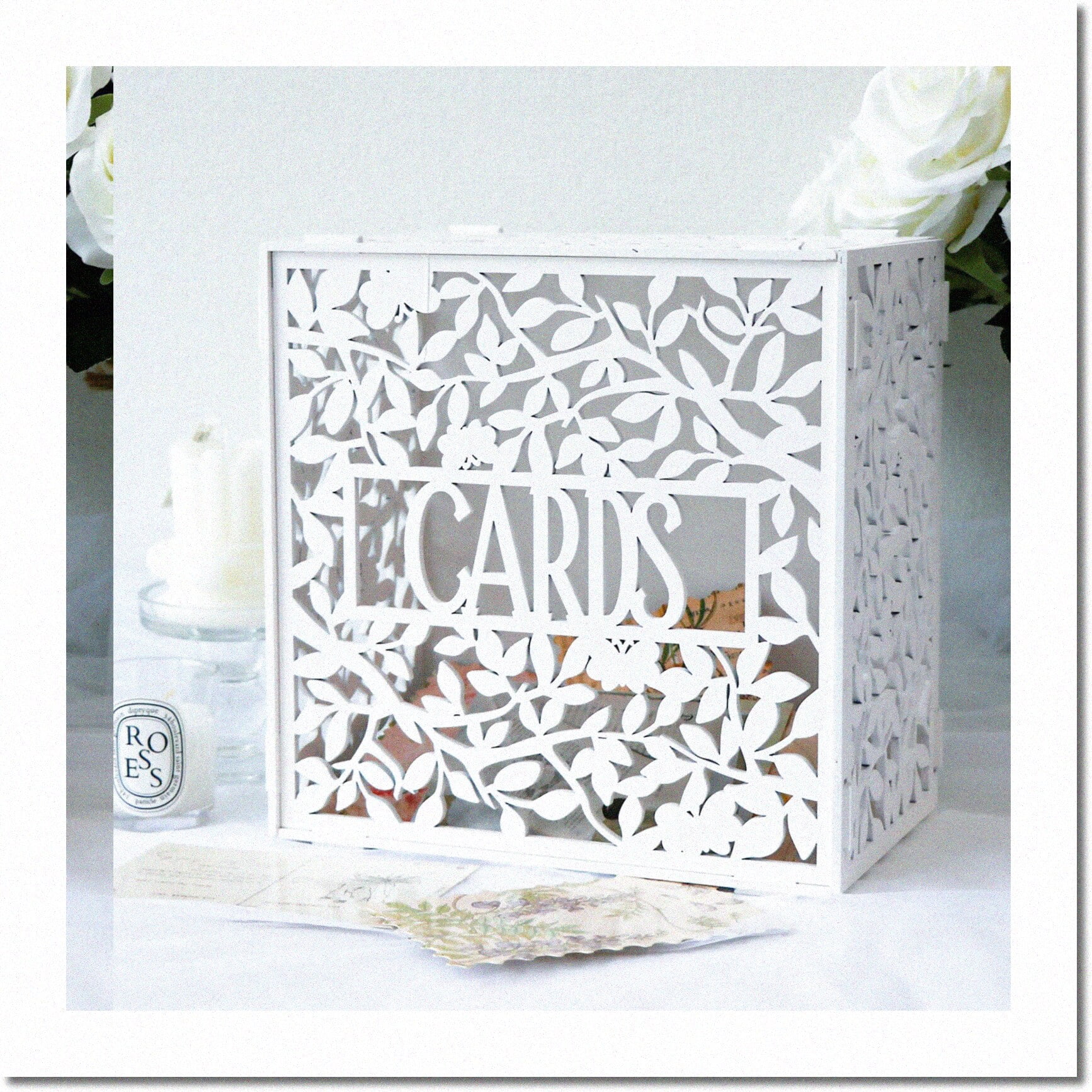 Celebrate & Collect White Wedding Card Box: Elegant Hollow Wooden Gift ...