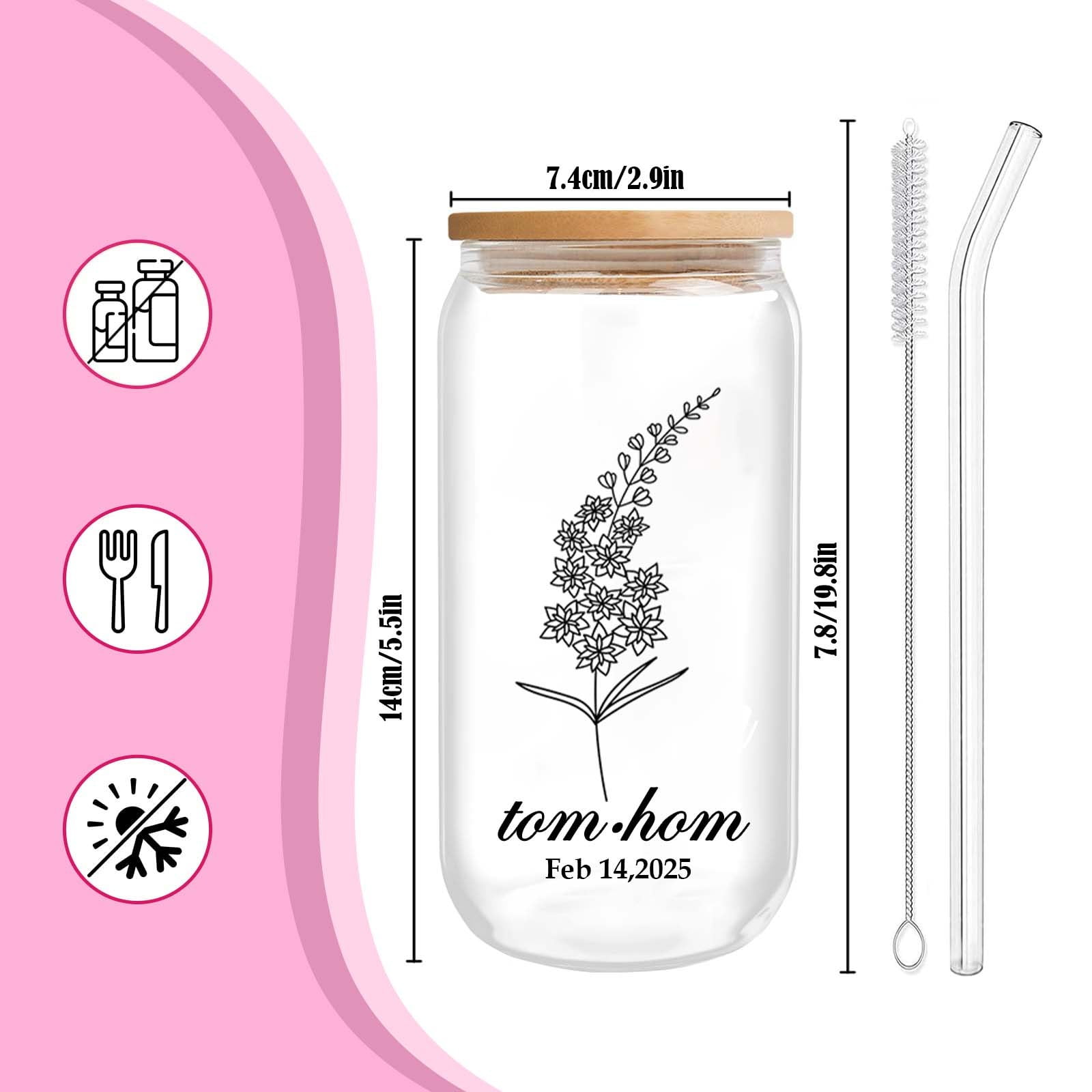 Celebrate Custom Glass Cup With Birth Flower Personalized 16 Oz Cups ...