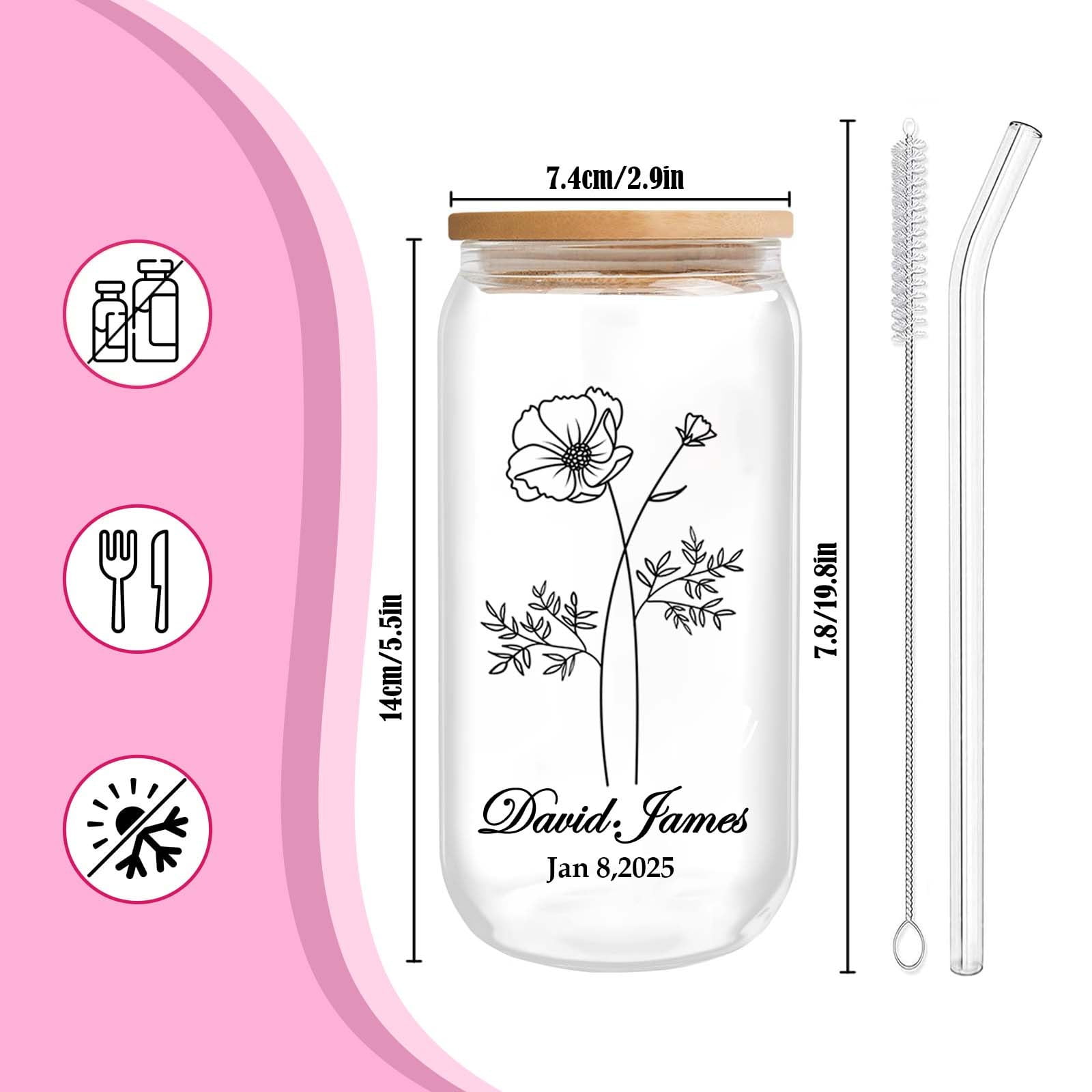 Celebrate Custom Glass Cup With Birth Flower Personalized 16 Oz Cups ...