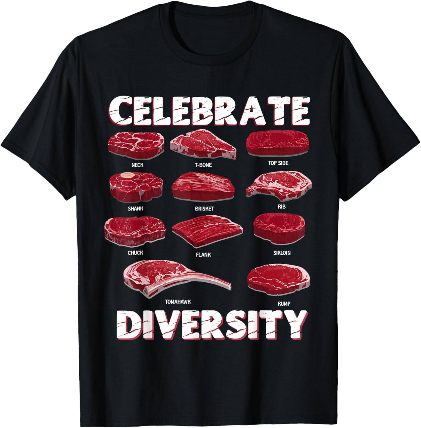 Celebrate Diversity Types of Steak Lovers Meat Eater T-Shirt - Walmart.com