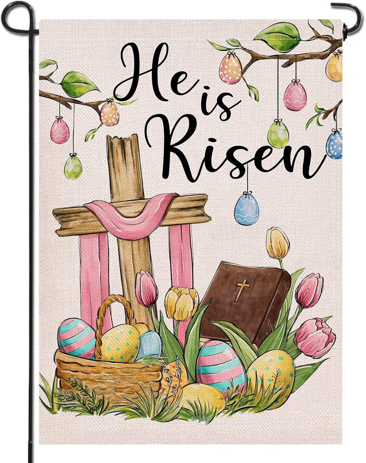 Celebrate Easter with He Is Risen - 12x18" Christian Cross & Tulip ...