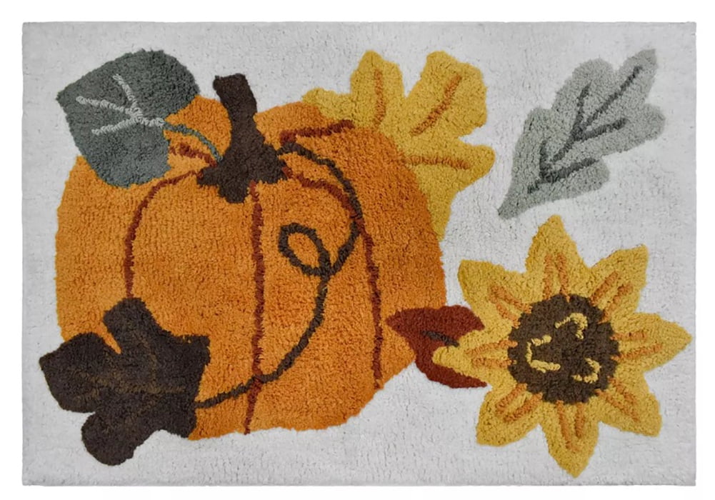 Celebrate Fall Pumpkin & Sunflower Cotton Bath Rug, 20x30 Autumn Throw ...