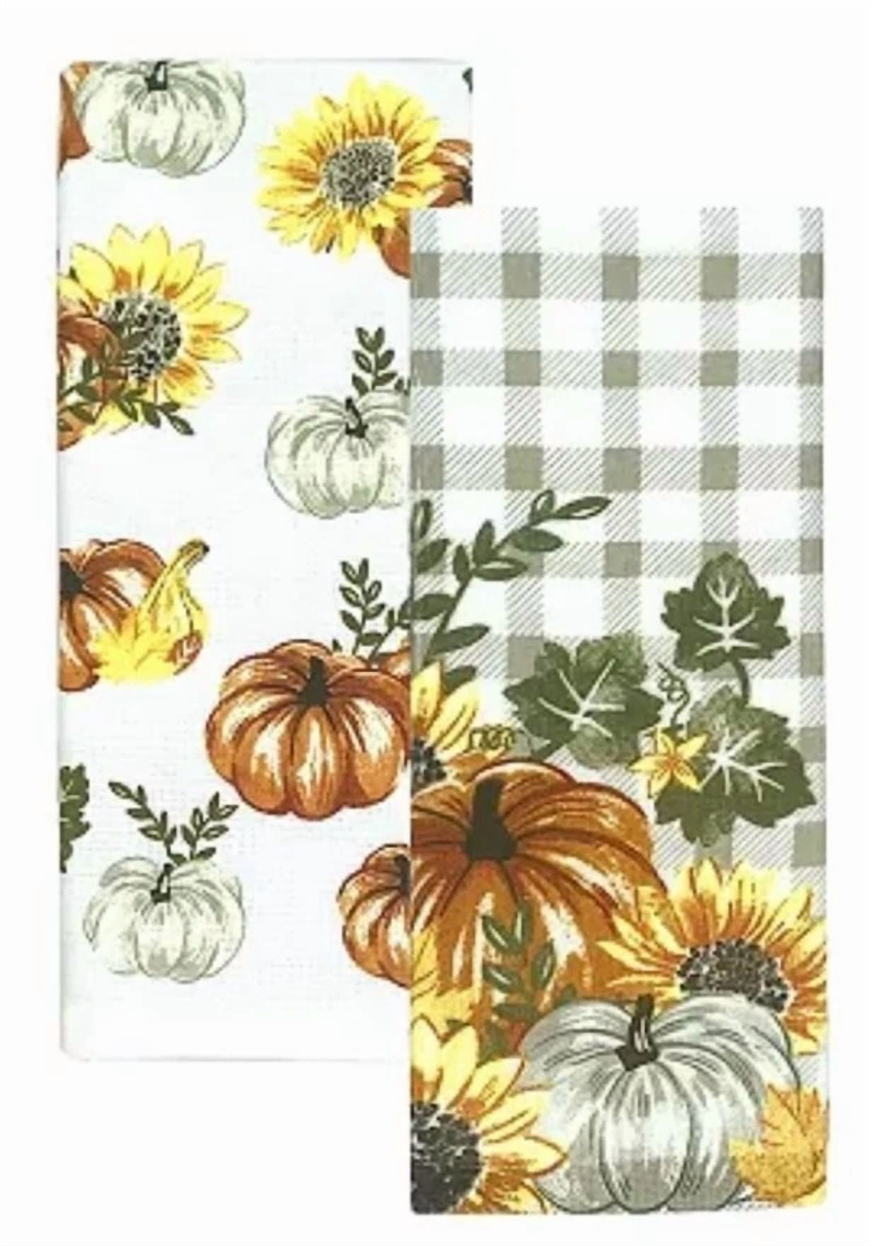 Celebrate Fall Thanksgiving 2-Pk. Pumpkin Kitchen Terry Tea Towels 100% ...