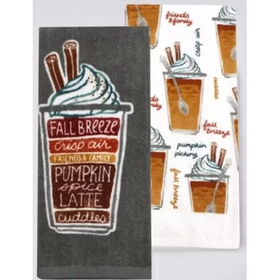 Celebrate Fall Thanksgiving Pumpkin Spice Latte Cotton Kitchen Dish ...