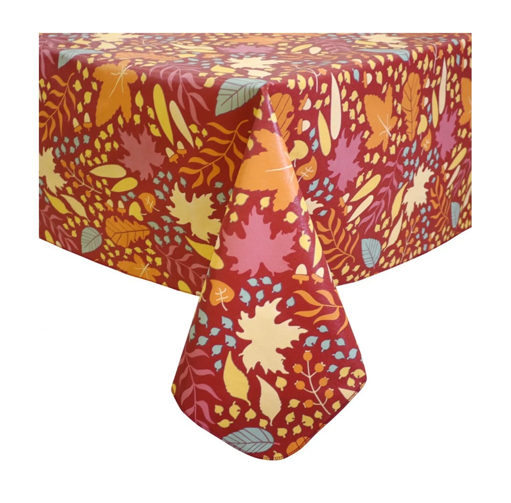 Celebrate Fall Vinyl Tablecloth Colorful Falling Leaves, Autumn Harvest ...