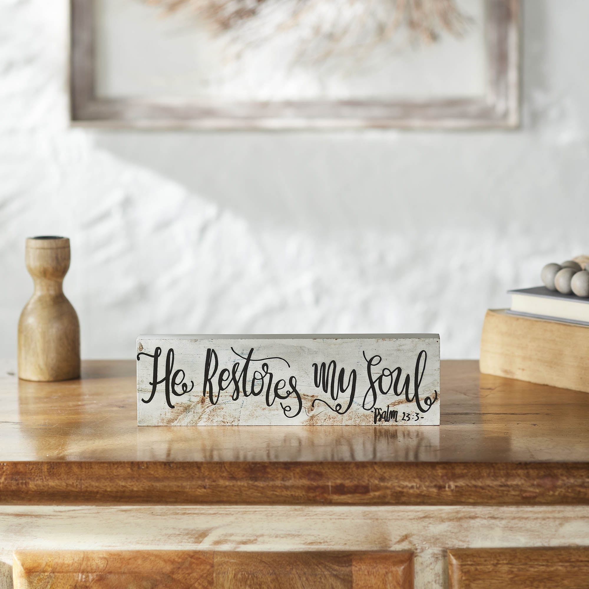 VHC Brands Celebrate Grace Psalm 23:3 He Restores My Soul MDF Wall Sign 3x10, Spring Decor, Home ...