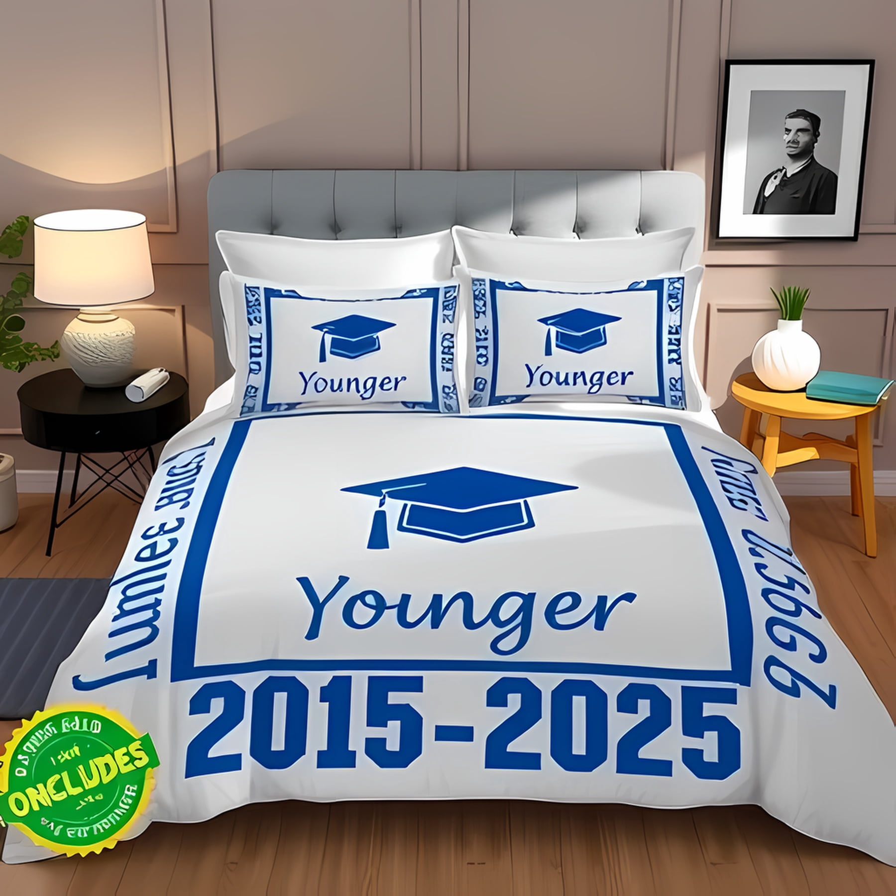 Celebrate Graduation with a 3-Piece Comforter Set - White & Royal Blue ...